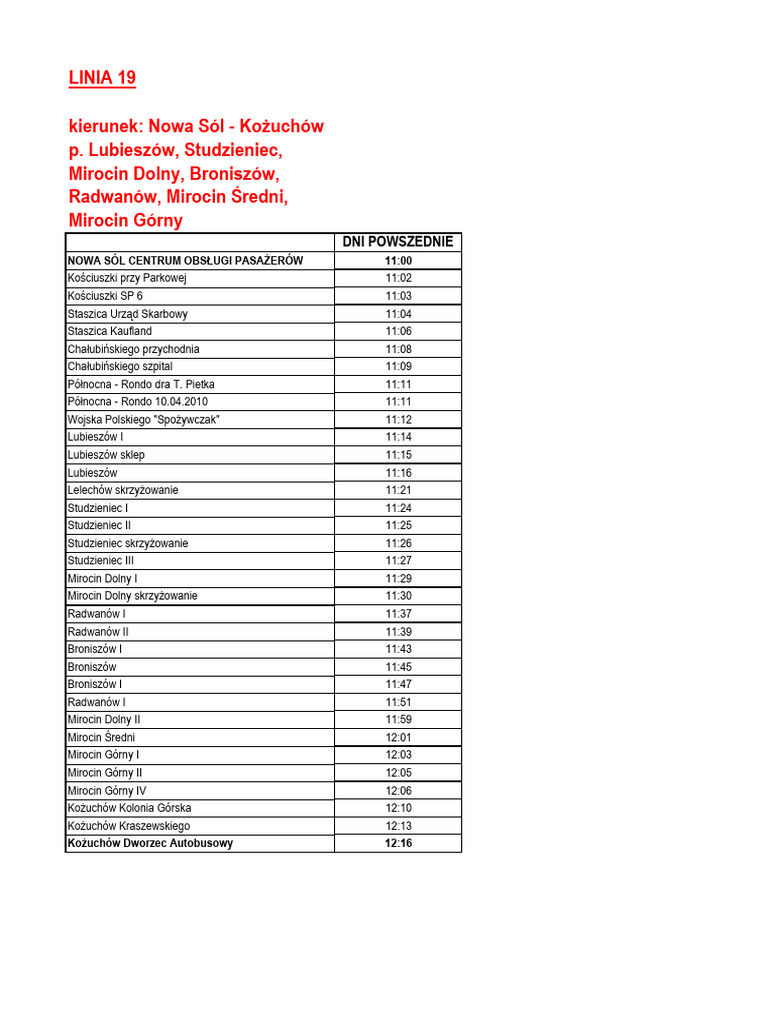 Linia 19 Autobusowa KZCH | PDF
