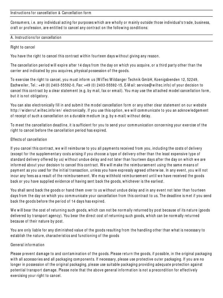 Instructions For Cancellation and Cancellation Form | PDF | Private Law ...