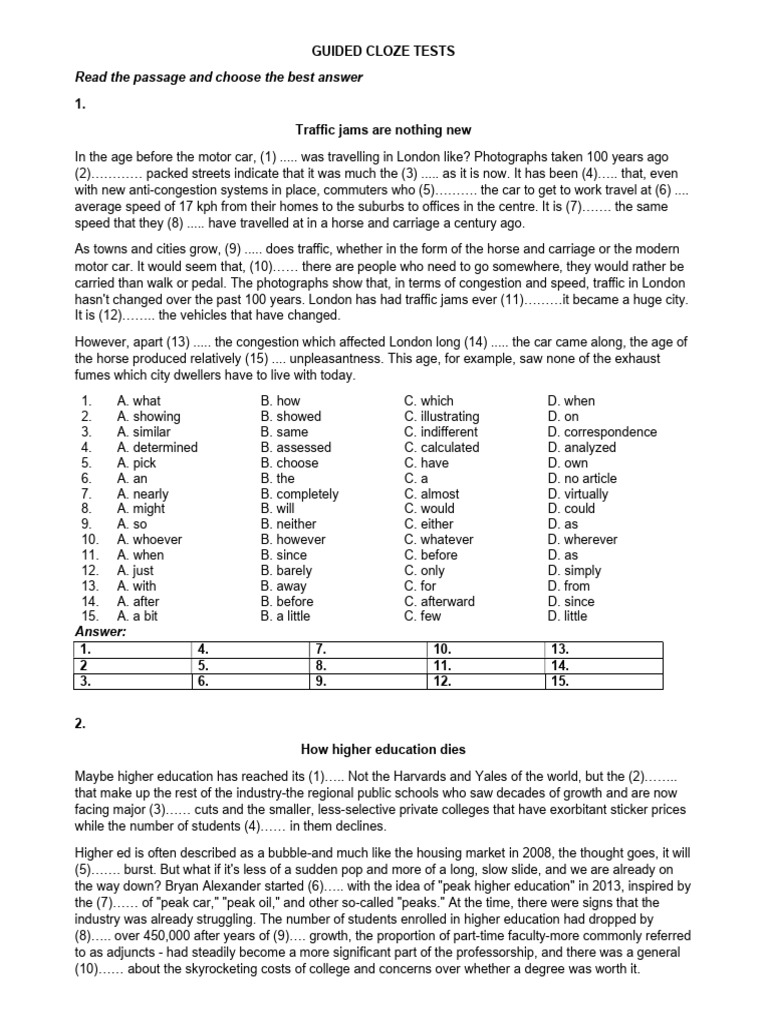 Guided Cloze Tests | PDF | Traffic Congestion