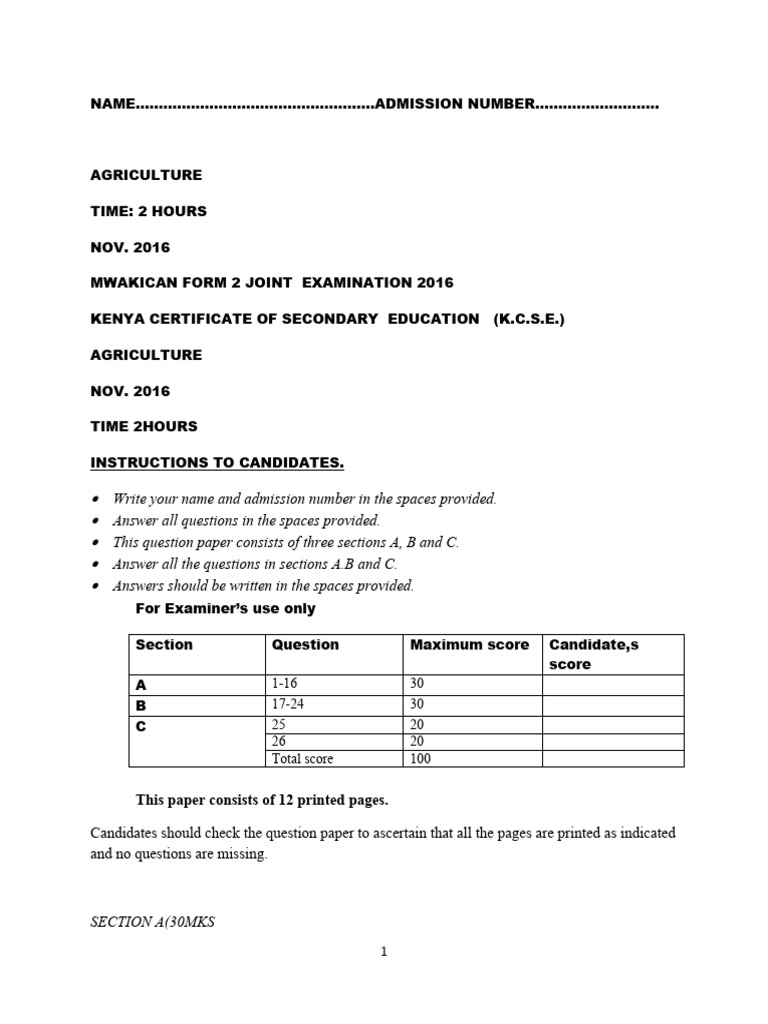 Agriculture Form 2 Mod23042022001 | PDF | Soil | Soil Fertility
