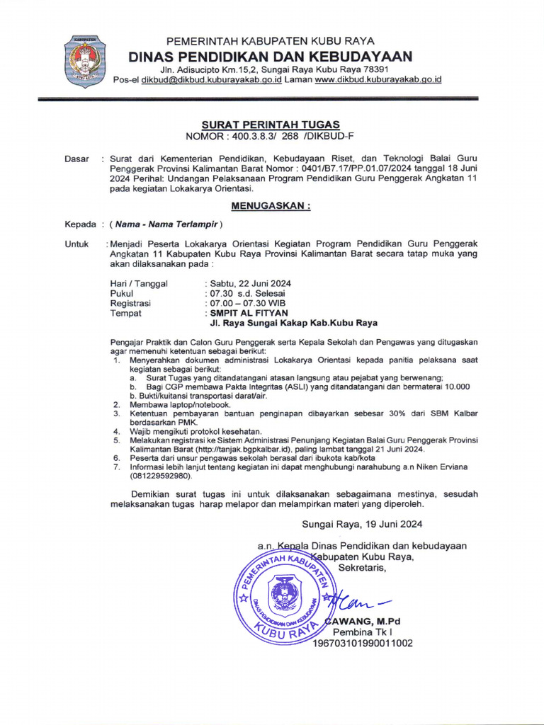 SURAT TUGAS LK ORIENTASI PGP AK 11 22 JUNI 2024-1 | PDF