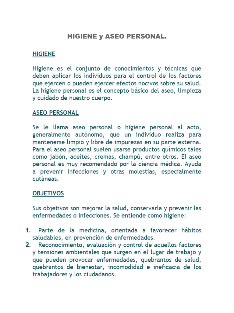 HIGIENE y ASEO PERSONAL | PDF | Higiene