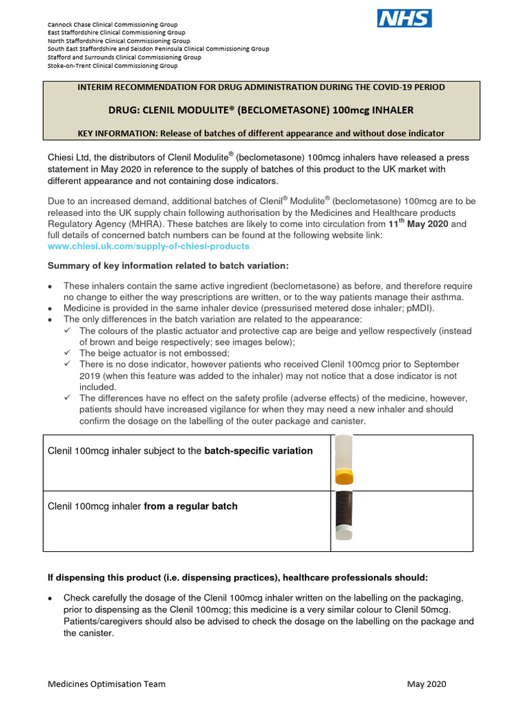 Clenil Modulite Key Information 2 | PDF | Chemistry | Dose (Biochemistry)