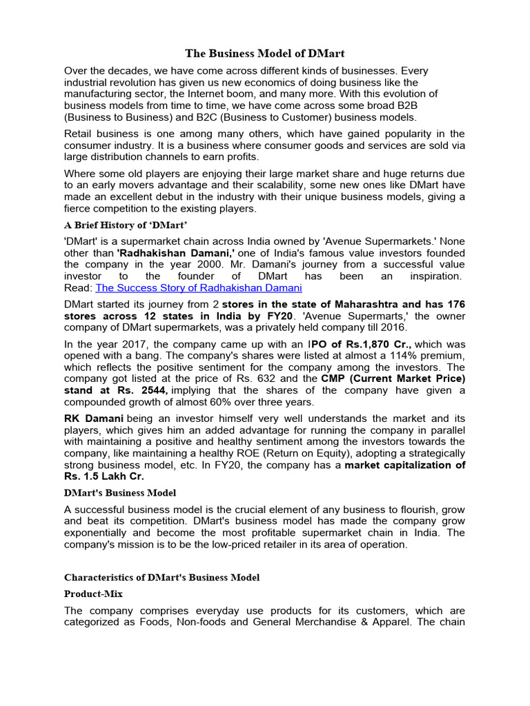 The Business Model of DMart | PDF | Retail | Supermarket