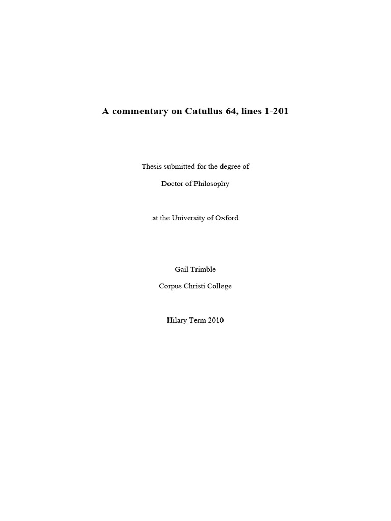 Trimble 2010 Commentary On Catullus-64 | PDF | Poetry