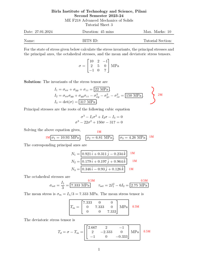 Advanced Mechanics of Solids Tutorial | PDF | Stress (Mechanics ...