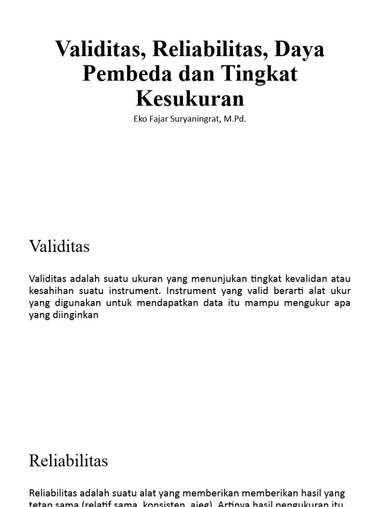 Validitas, Reliabilitas, Daya Pembeda Dan Tingkat | PDF