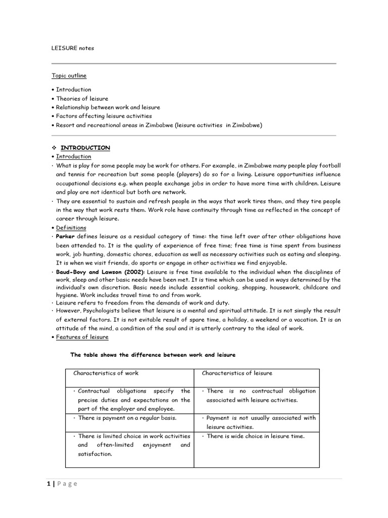 Leisure Notes | PDF | Leisure | Capitalism