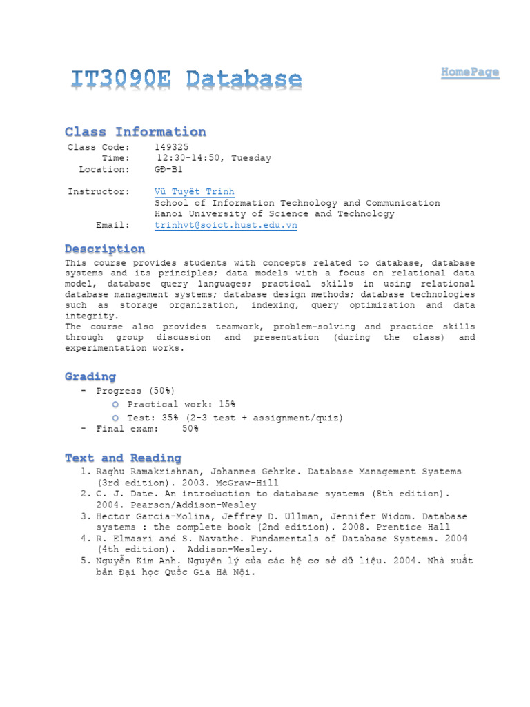 IT3090E | PDF | Databases | Relational Database