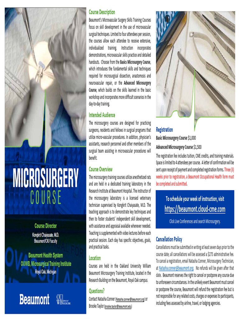 Microsurgery Brochure | PDF | Vein | Clinical Medicine