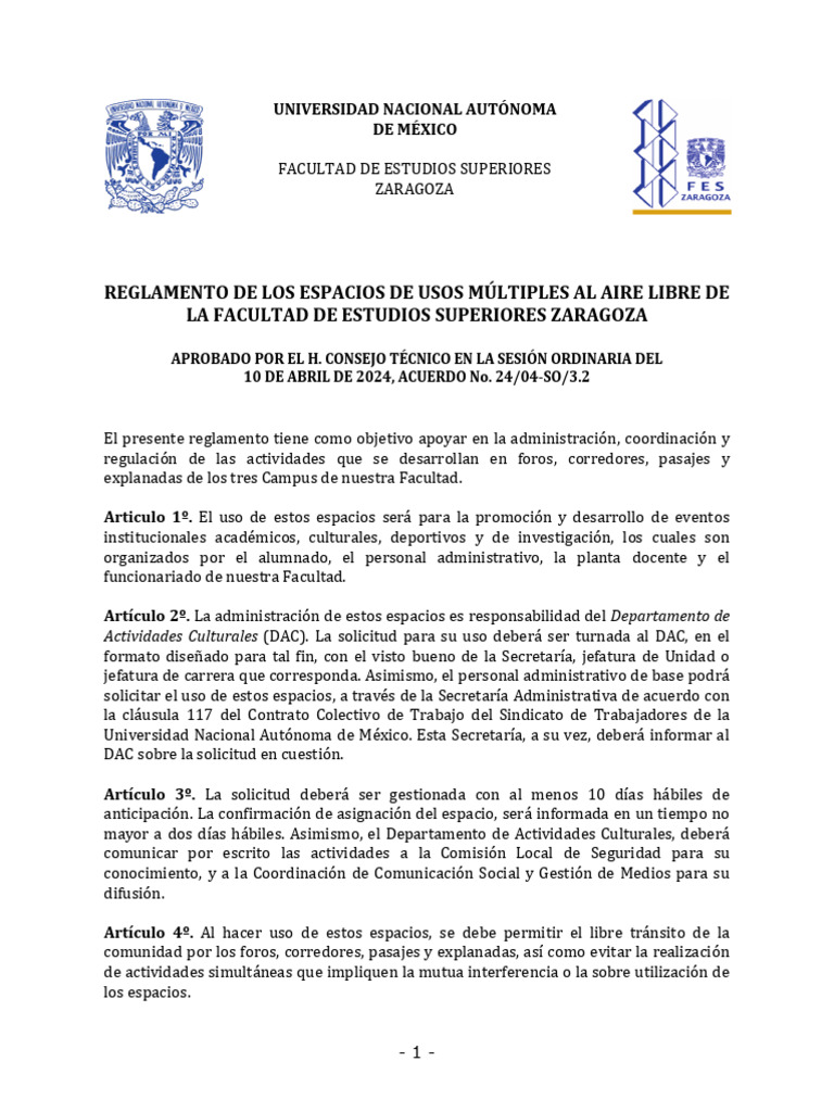 Reglamento Espacios Aire Libre 24 | PDF | Educación más alta