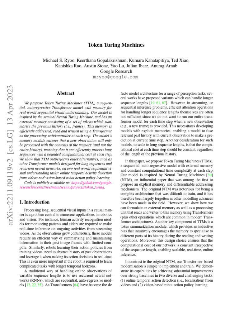 Token Turing Machines | PDF | Computing | Applied Mathematics