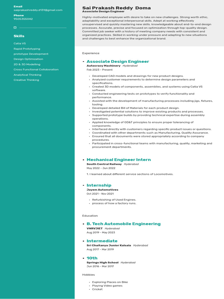 Sai-Prakash-Resume | PDF | Engineering | Prototype
