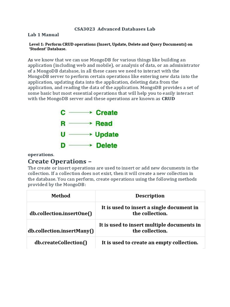 ADB - Lab Sheet 1 | PDF | Mongo Db | Databases