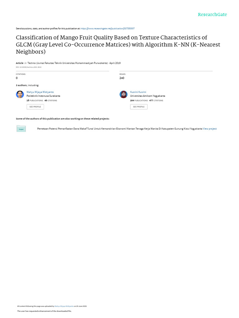 Clasification of Mango Fruit With GLCM An Algorithm K-NN | PDF | Image ...