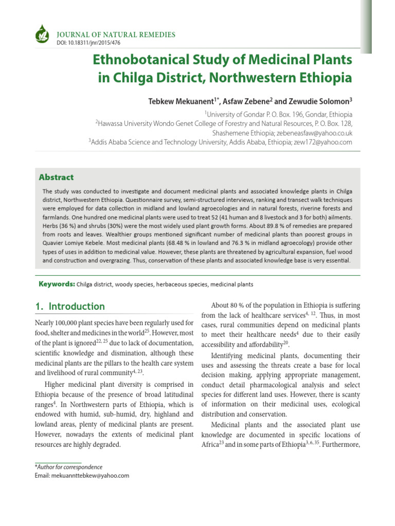 Ethnobotanical Study of Medicinal Plants in Chilga District 18wfo7n2oj ...