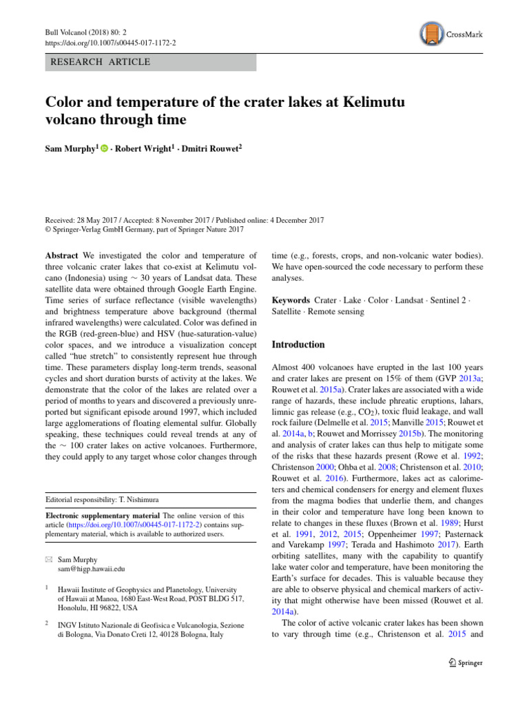 Volcanic Crater Lakes: Color & Temp | PDF | Volcano | Color