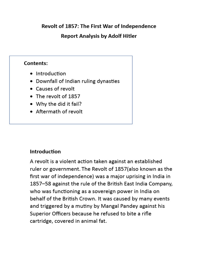 1857 Revolt: India's First Independence War | PDF | Indian Rebellion Of ...