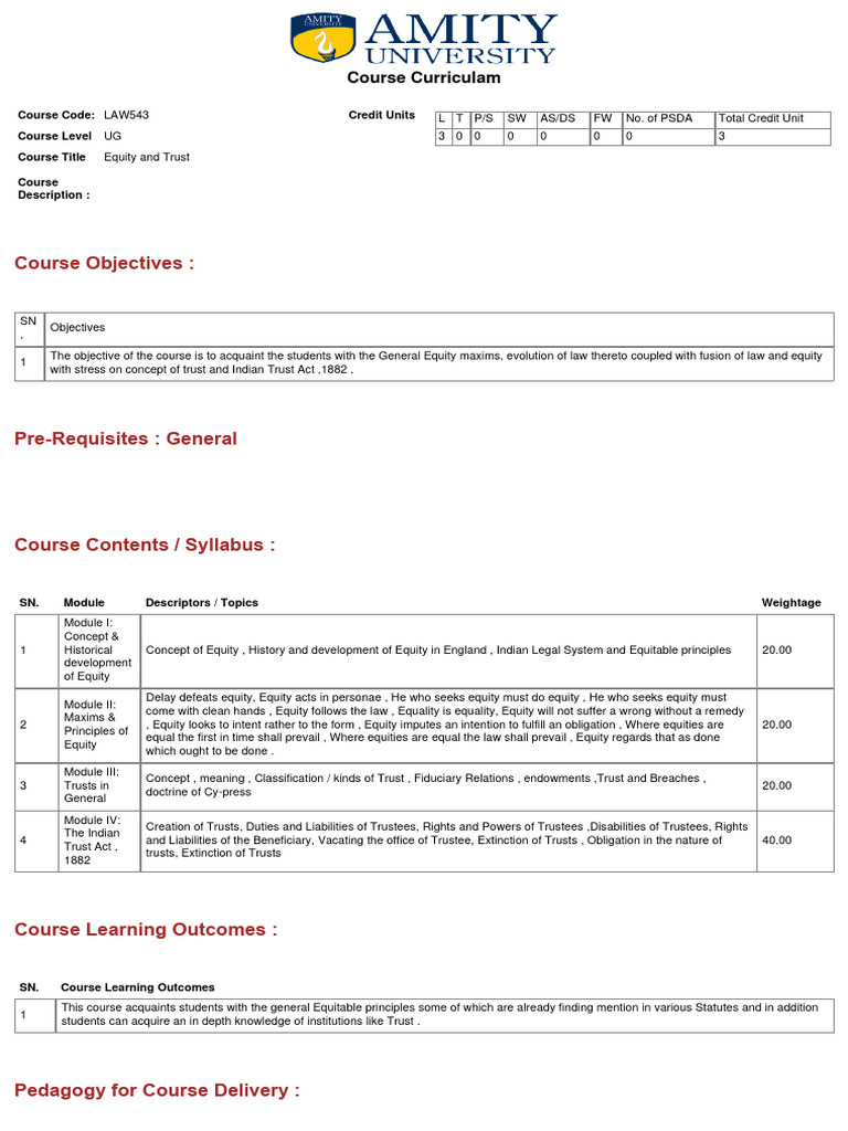 CourseCurriculum (1) | Download Free PDF | Equity (Law) | English Trust Law