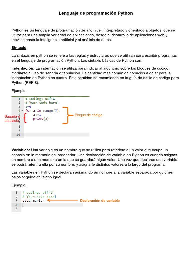 Lenguaje De Programación Python Pdf Python Lenguaje De Programación Variable Informática