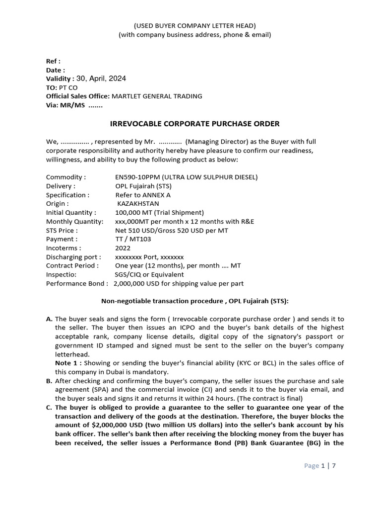 IRREVOCABLE CORPORATE PURCHASE ORDEREN - EN 590 OPL Fujairah 28 - 04 ...