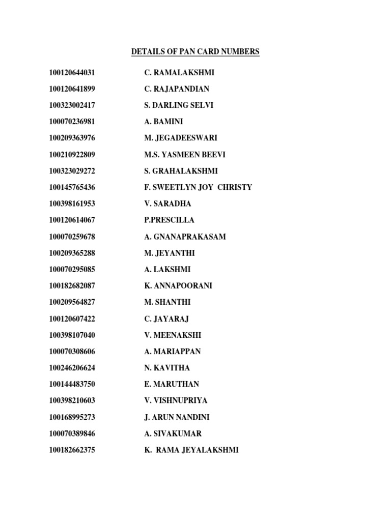 Details of Pan Card Numbers | PDF | Cinema Of India | Tamil Cinema