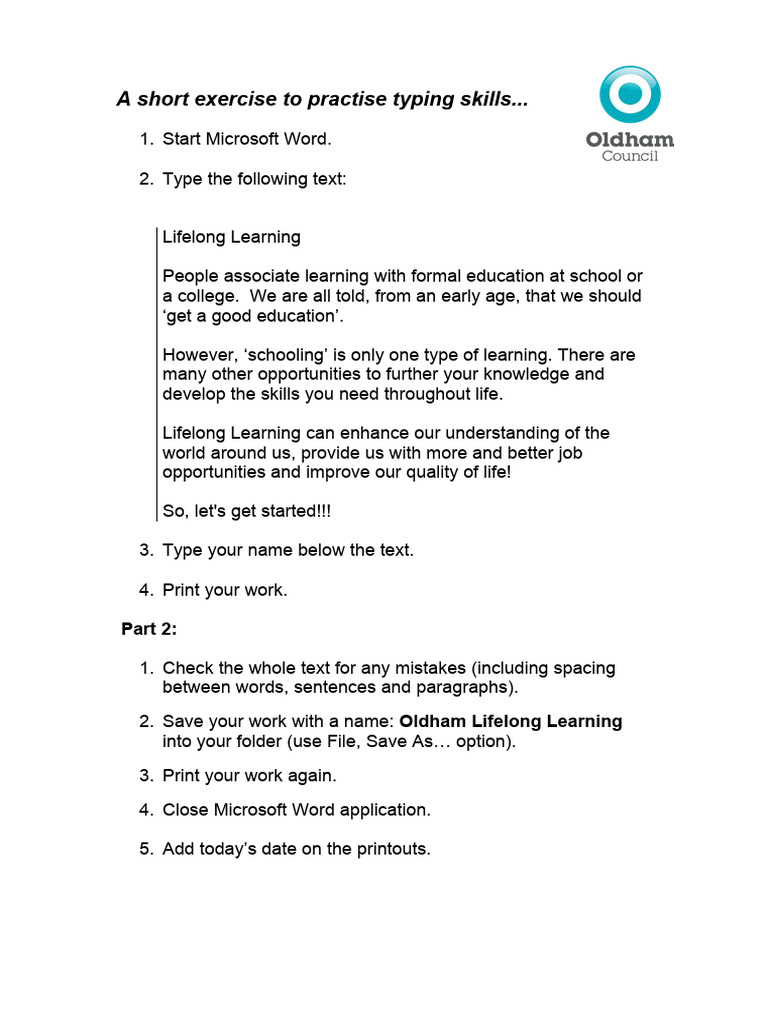Lifelong Learning - Typing Tex Ex | PDF