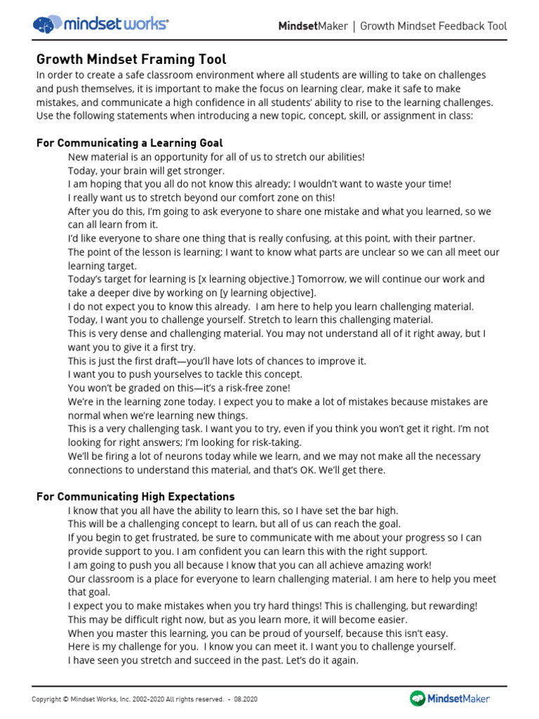 Growth Mindset Feedback Strategies | PDF | Mindset | Learning