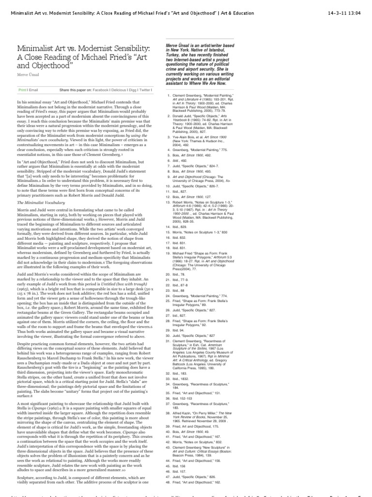 Minimalist Art vs. Modernist Sensibility - A Close Reading of Michael ...