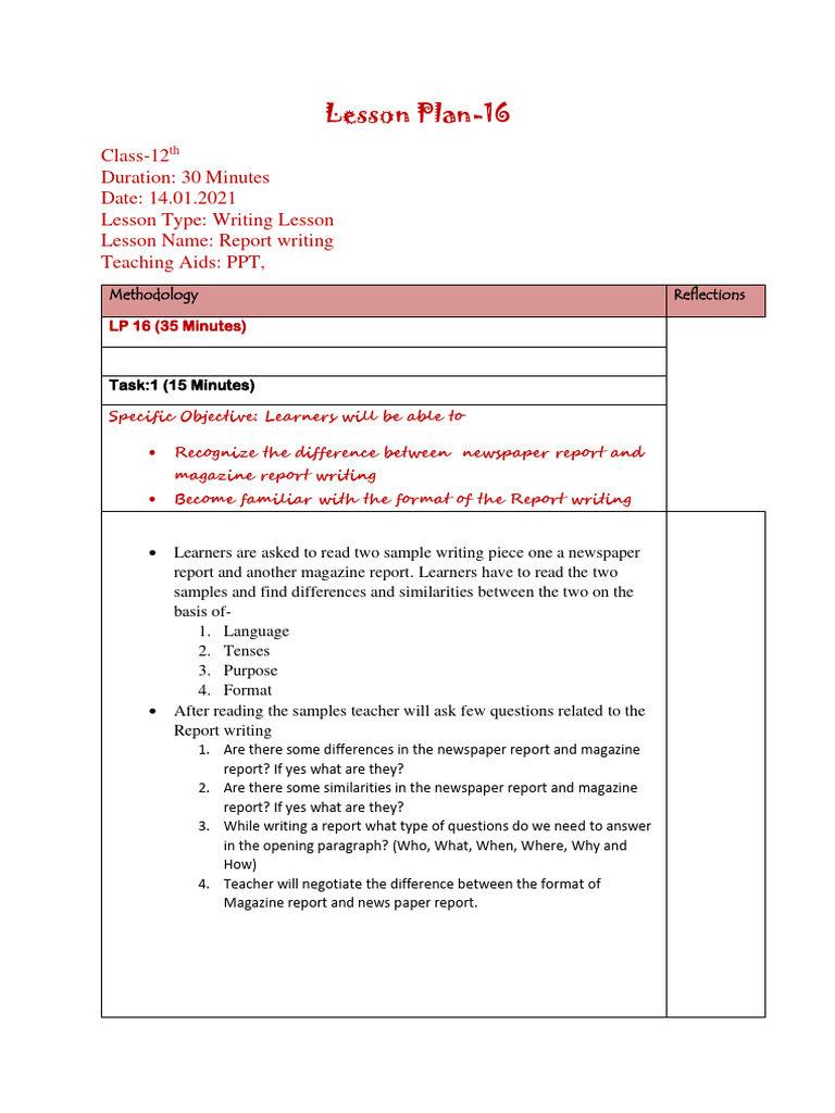 Report Writing Lesson Plan16 | PDF | Learning | Teachers