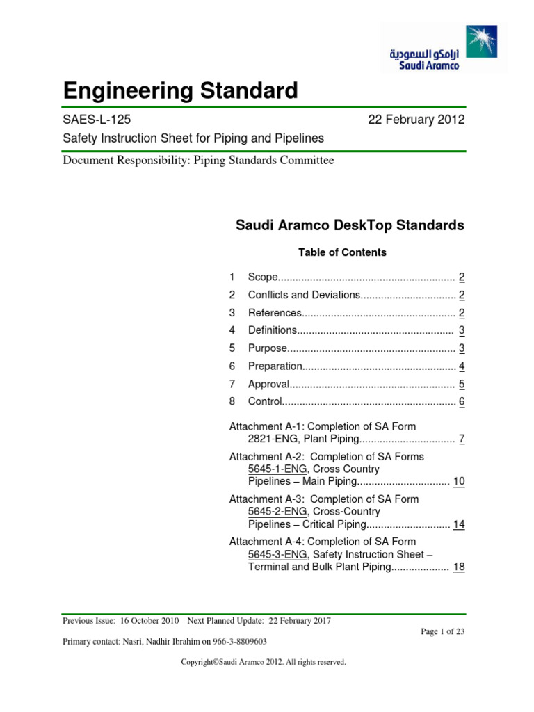SAES-L-125 Safety Instruction Sheet for Piping and Pipelines 22 Feb ...