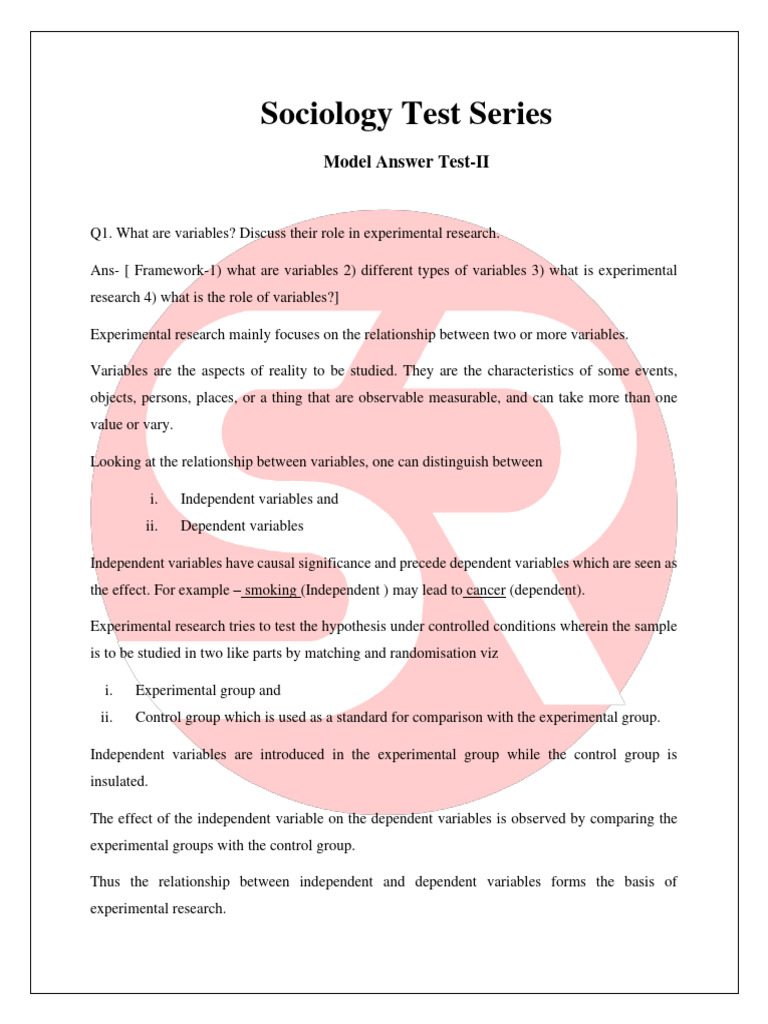 Test 2 (Sociology) Model Answer | PDF | Positivism | Sociology