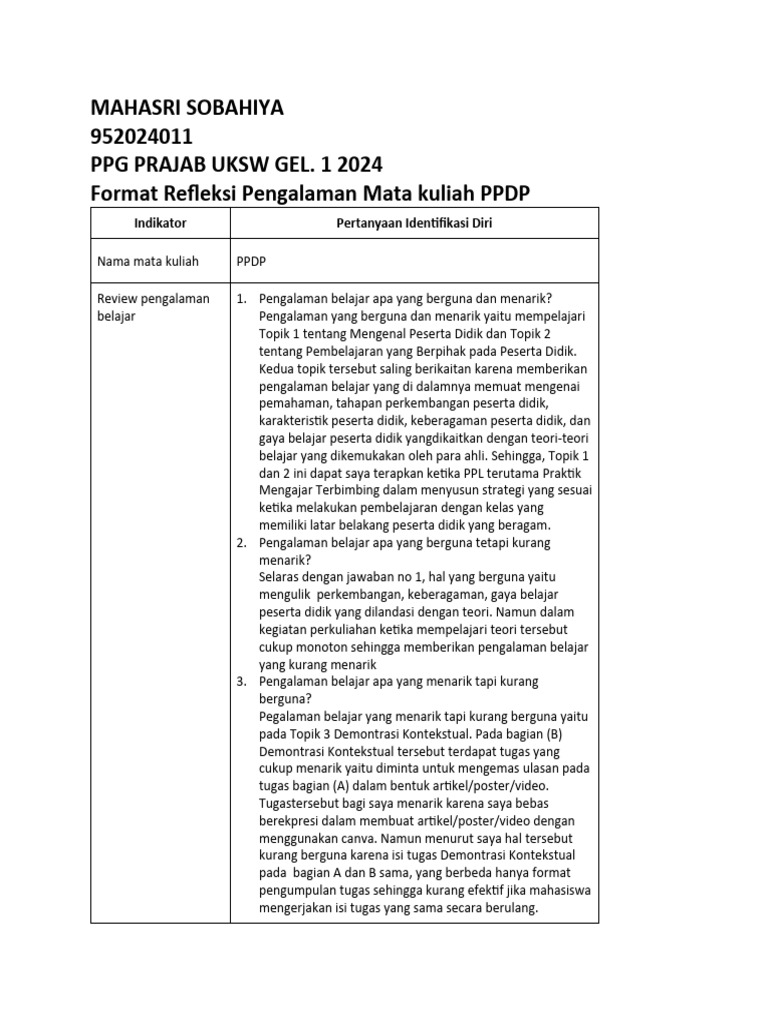 LK2-Format Refleksi PPDP | PDF