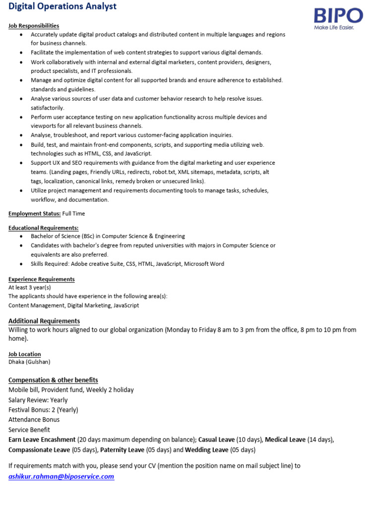 JD-Digital Operations Analyst - Candidate | PDF | World Wide Web ...