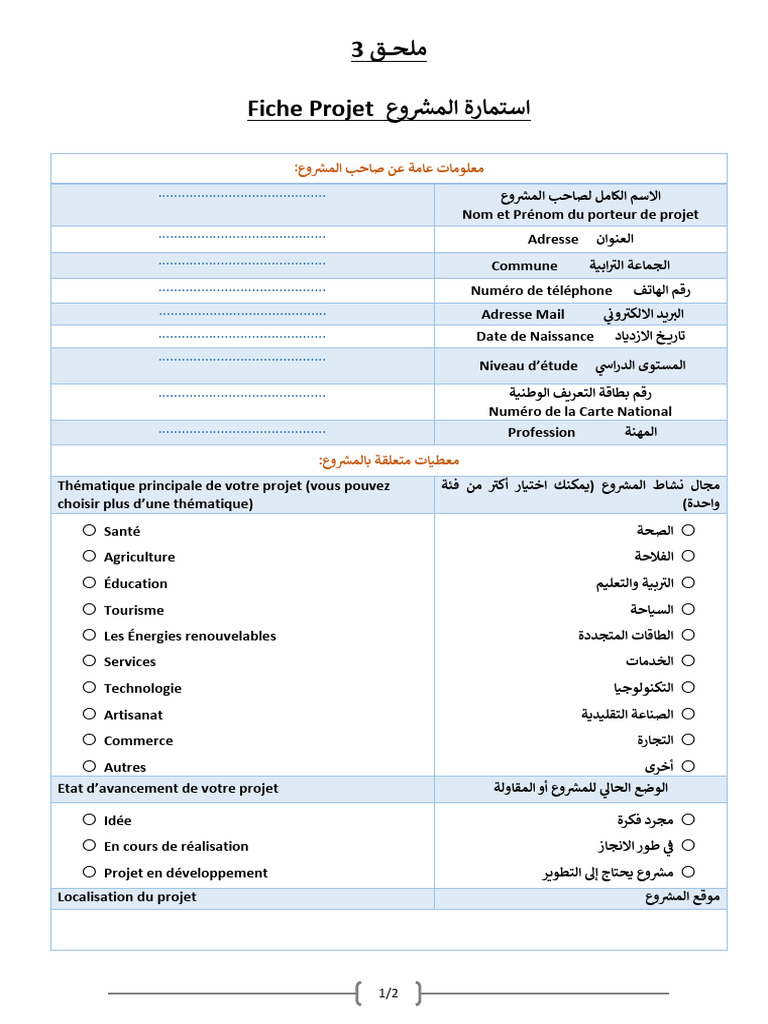 ملحق 3 Fiche du projet | PDF