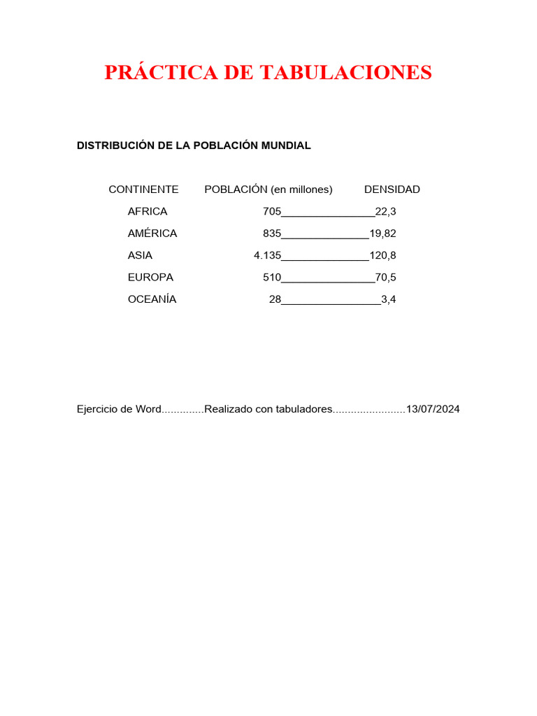 Pr+Üctica de Tabulaciones | PDF