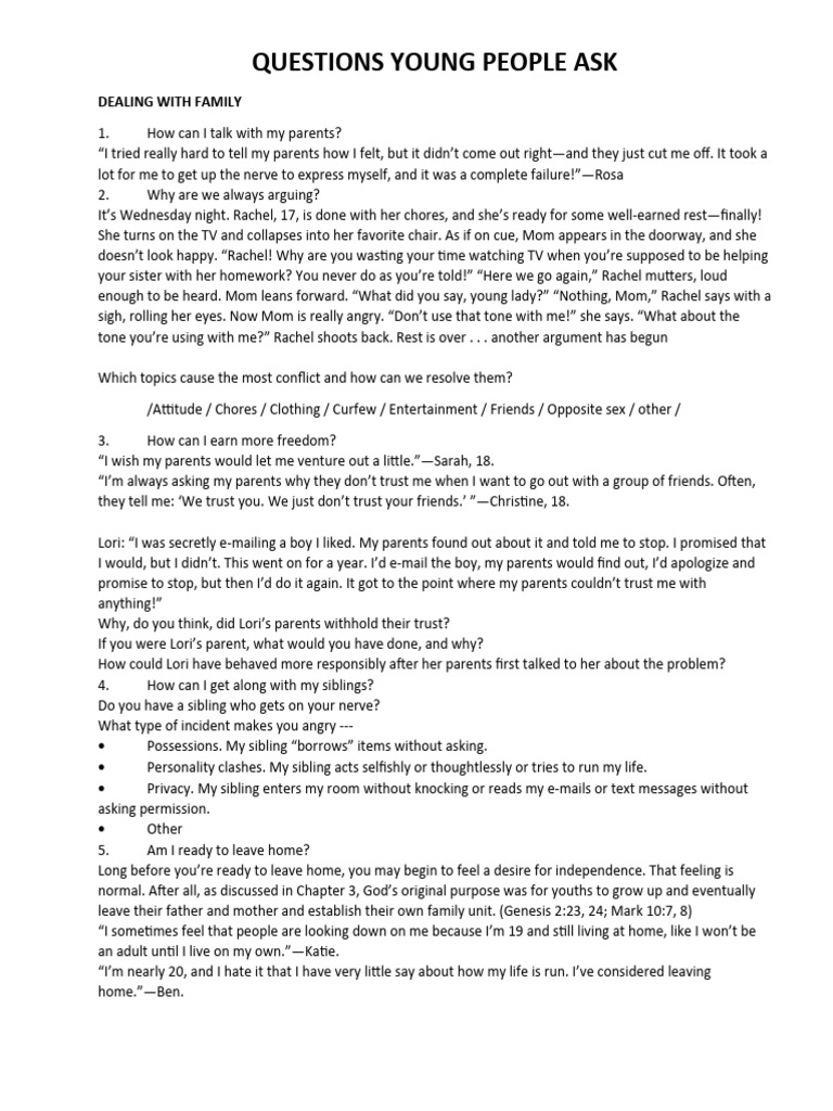 Questions Young People Ask | PDF | Paul The Apostle | Sibling
