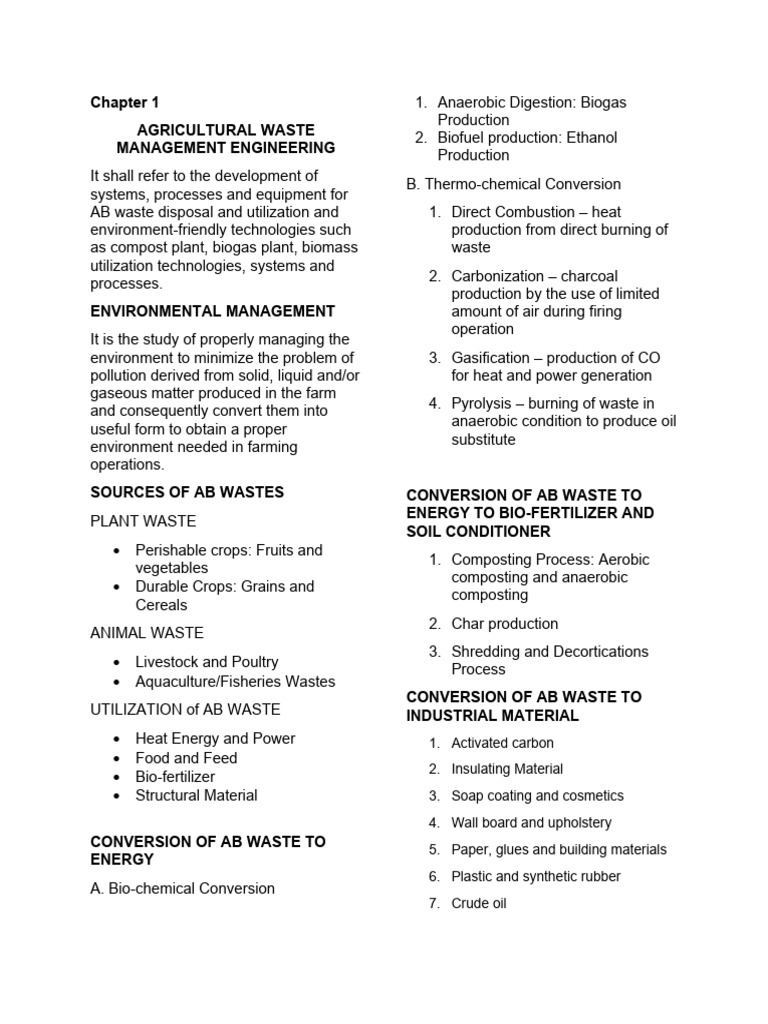 AGRICULTURAL WASTE MANAGEMENT ENGINEERING - Reviewer 1 | PDF | Soil ...