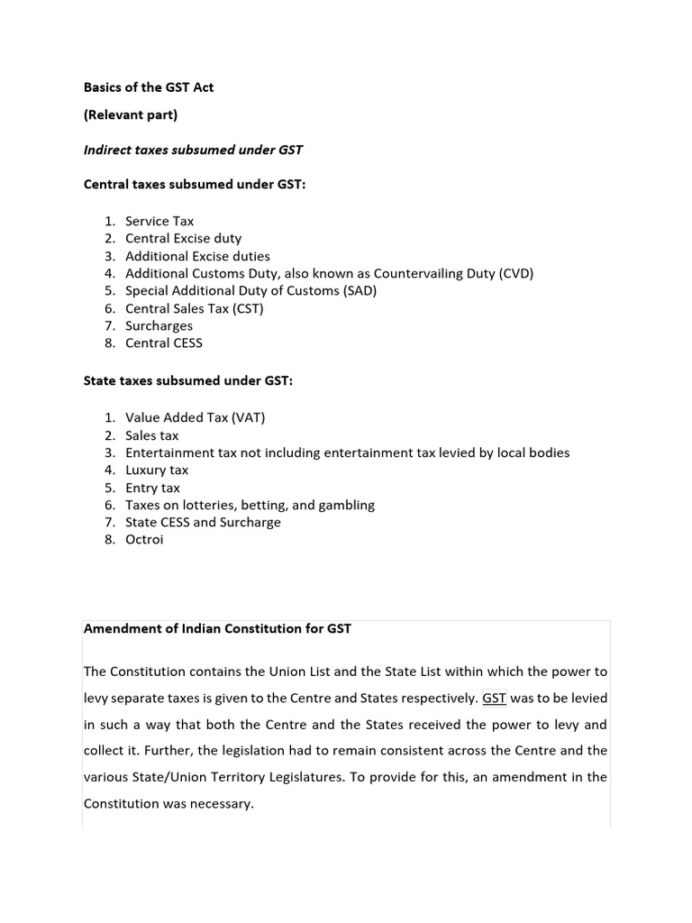 GST Act - Basics | PDF | Value Added Tax | Taxes