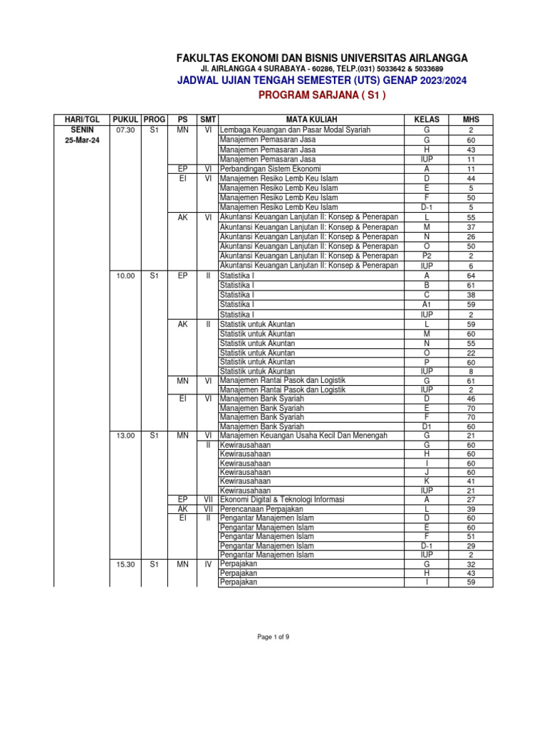 JADWAL UTS GNP 2023-2024 Share 1 | PDF