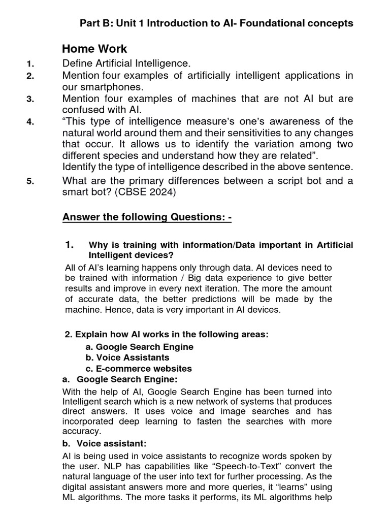 Resource 20240426103955 Part B Unit 1 CH - 1 Foundation Question Answers | PDF | Artificial ...