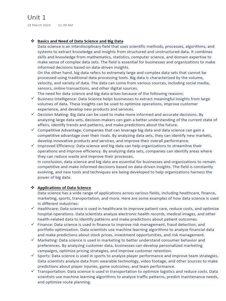 Dsbda U1 New | PDF | Data Science | Data Analysis