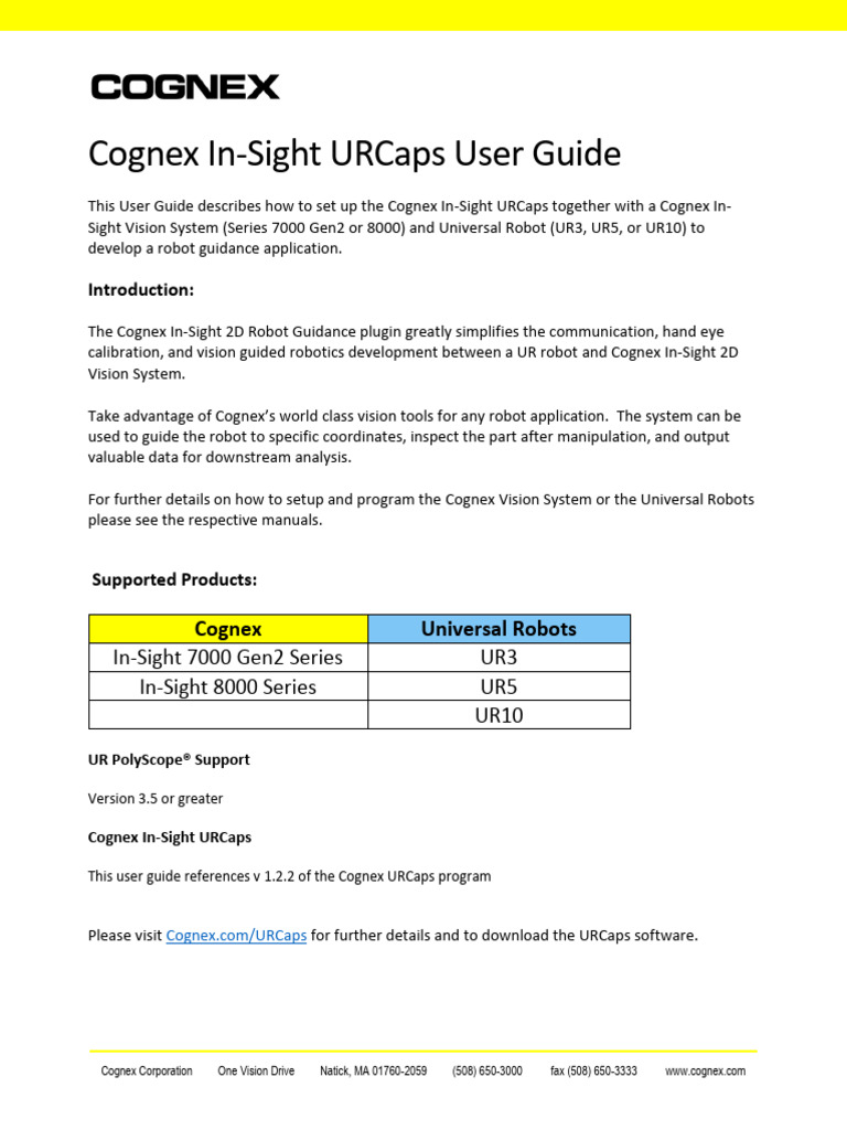 Cognex URCaps User Guide v1.2.2 | PDF | Robot | Robotics