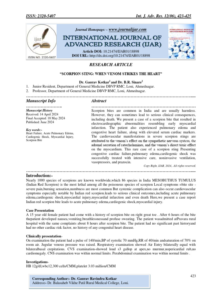 Scorpion Sting: When Venom Strikes The Heart | PDF | Heart | Myocardial ...