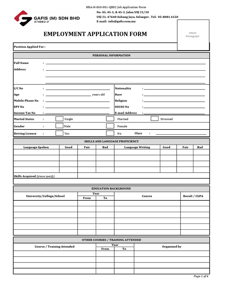 Job Application Form 2023 | PDF | Bankruptcy | Employment