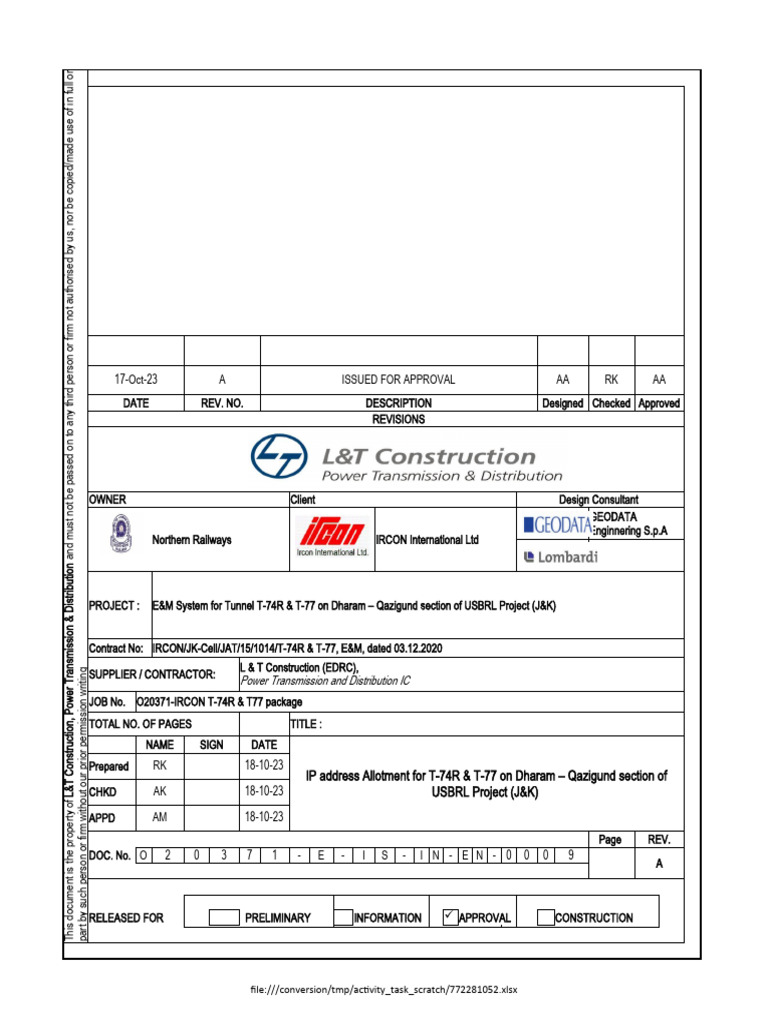 IP Address T74R IRCON | PDF | Scada | Electrical Engineering