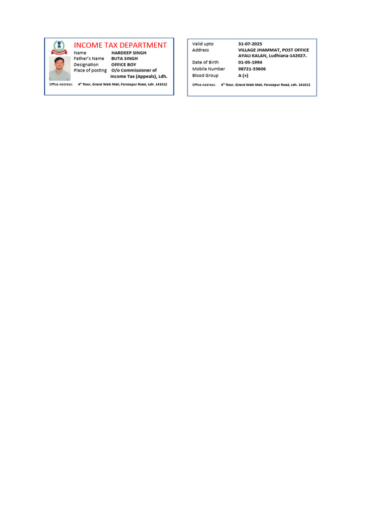 Hardeep Singh Income Tax ID Details | PDF