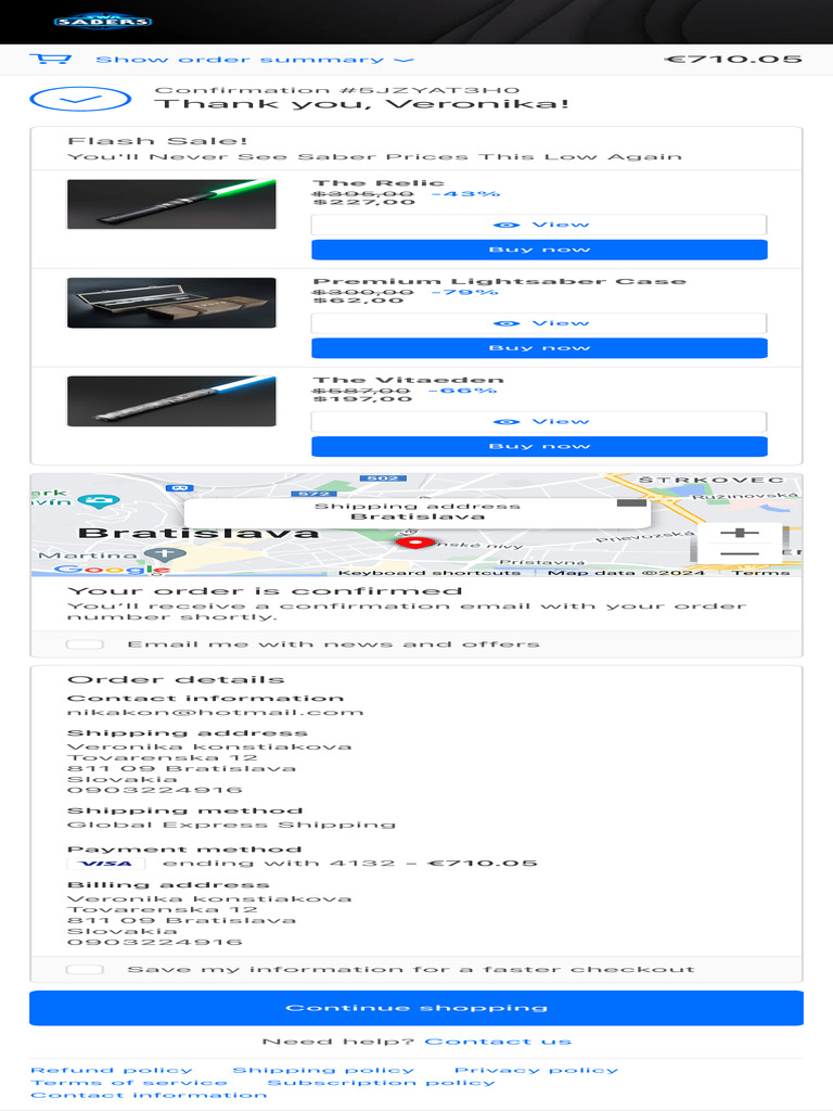 SWA Sabers Order Confirmation Details | PDF