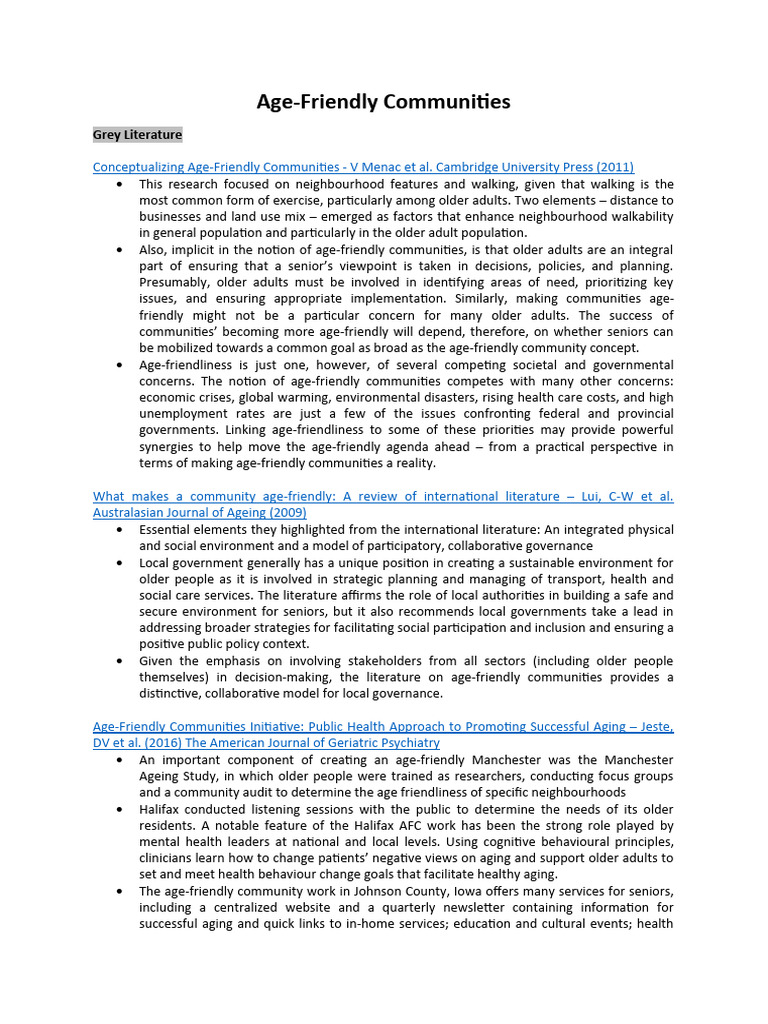 Age-Friendly Communities: Key Insights | PDF | Ageing | Sustainability