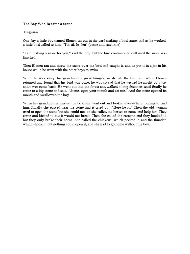 The Boy Who Became A Stone | PDF | Language Arts & Discipline | Foreign ...